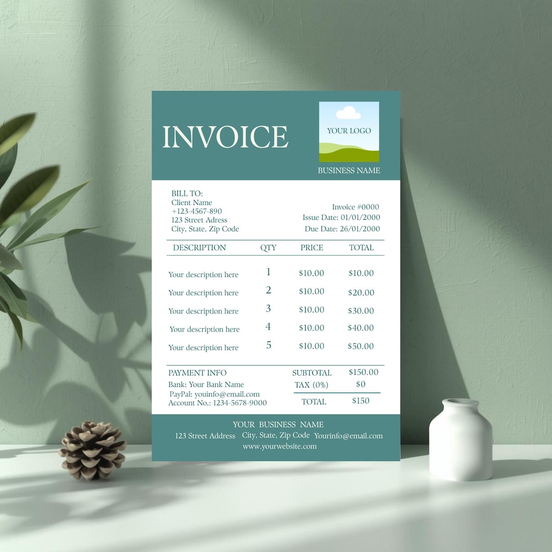 Professional Muted Teal Invoice Template | Freelancers & Small Business ...