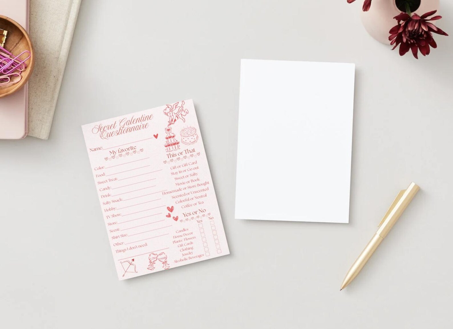 Pink & Red Secret Galentine Questionnaire Printable | Valentine’s for ...