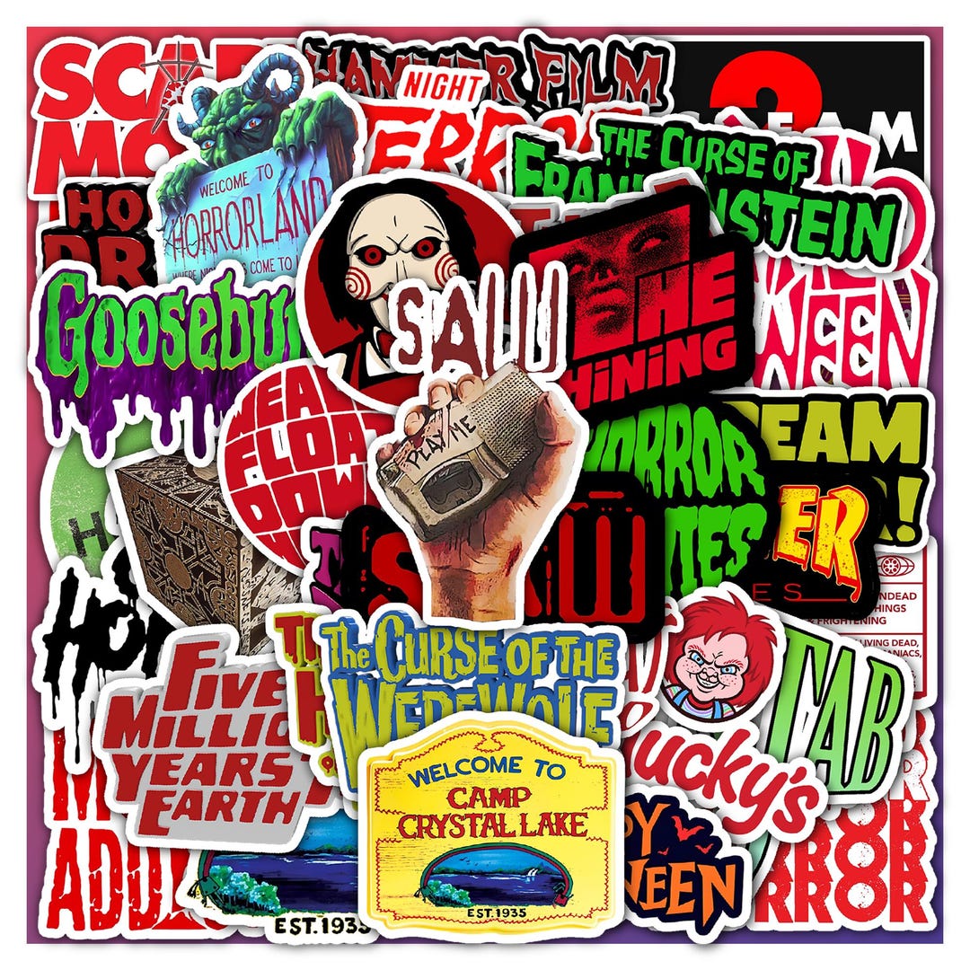Horror Movie Logo Sticker Sheet – Classic Scary Film Vinyl Decals 40 ...