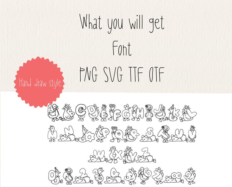 Silly Goose Alphabet Font & Kids Coloring Page Bundle -hand-drawn Goose ...