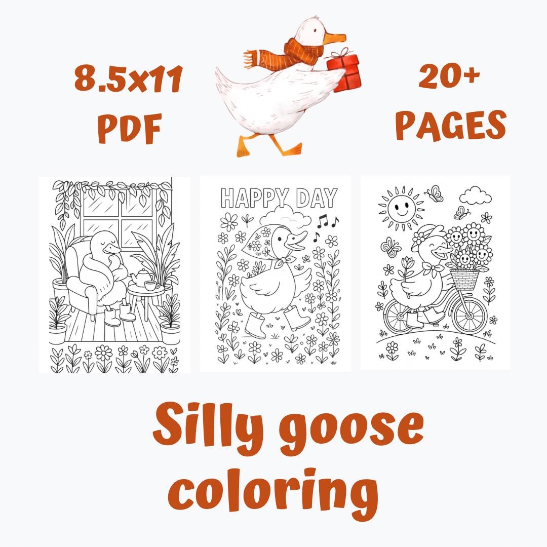Silly Goose Coloring Book: 20+ Kawaii Animal Pages (PDF Pattern) - Etsy