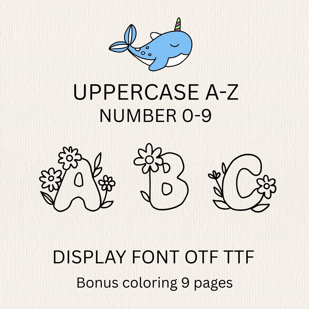 Floral Coloring Display Font A–Z + Numbers | Cute Flower Alphabet OTF ...