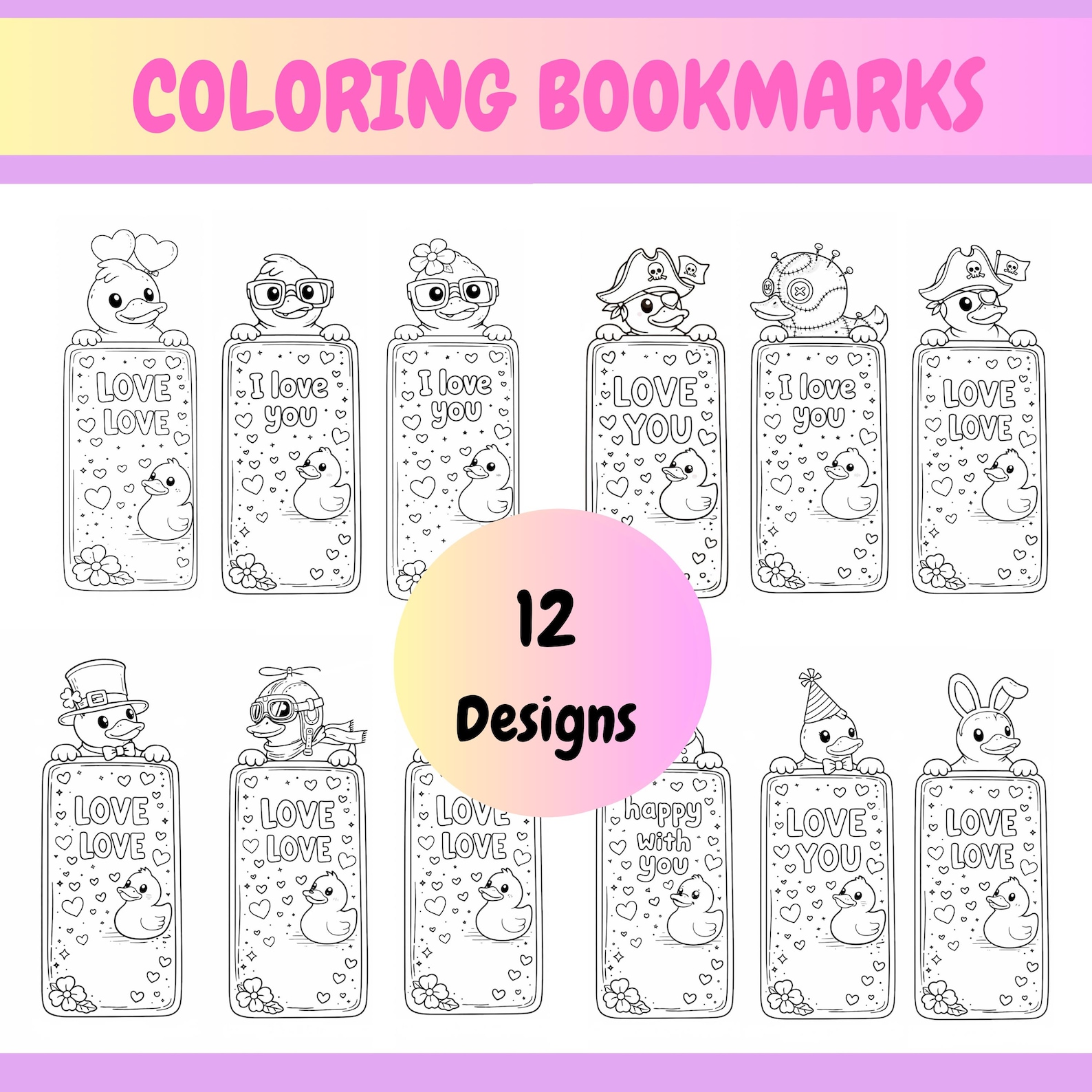Coloring Bookmarks Printable – Cute Duck Bookmark Coloring Pages, 12 ...
