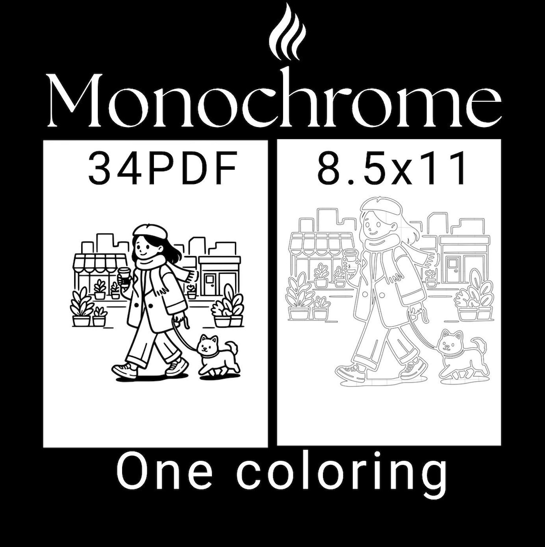 Monochrome Coloring Book, 34 Simple Relaxing Pages (PDF Download 8 ...