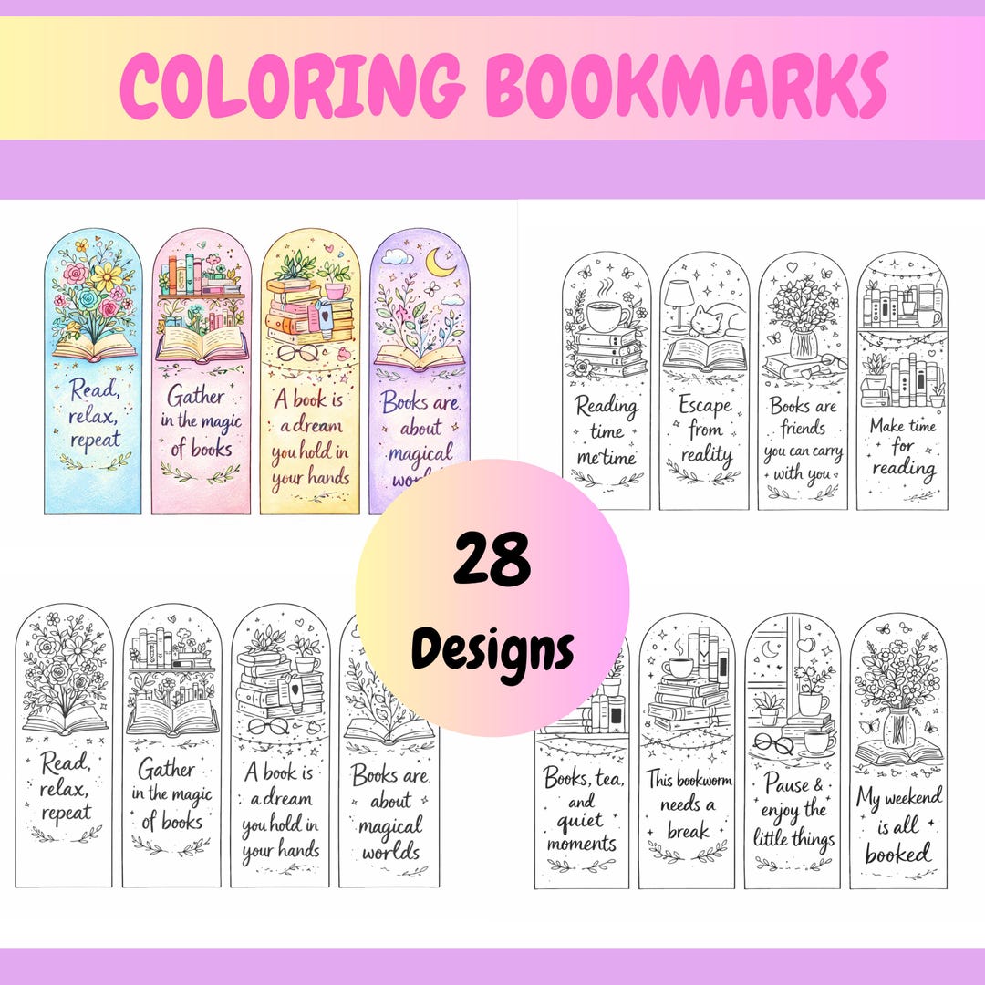 Bookish Coloring Bookmarks Printable for Kids | Reading Bookmark PDF ...