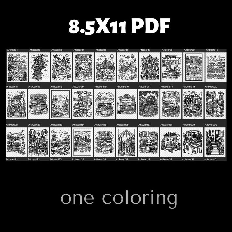 Monochrome Coloring Book, Bold Easy Pages, Animals, Cozy Kawaii Scenes ...