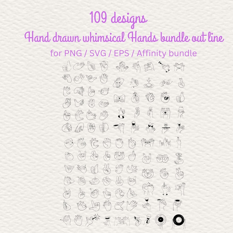 109 Whimsical Hand Drawn Outline Svgs, Line Art Clipart Bundle (digital ...