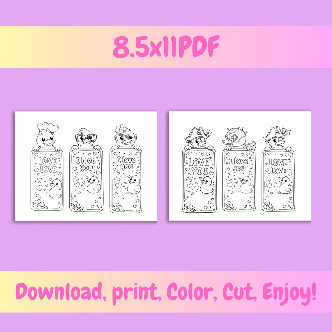 Coloring Bookmarks Printable – Cute Duck Bookmark Coloring Pages, 12 ...