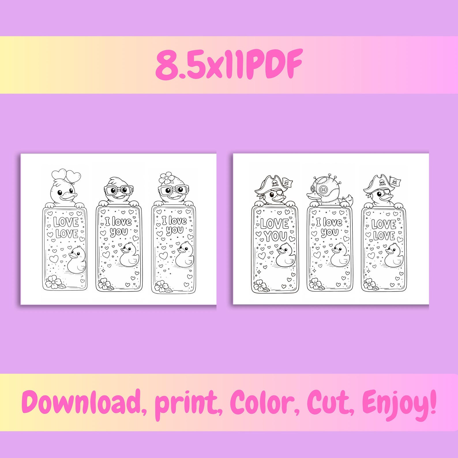 Coloring Bookmarks Printable – Cute Duck Bookmark Coloring Pages, 12 ...