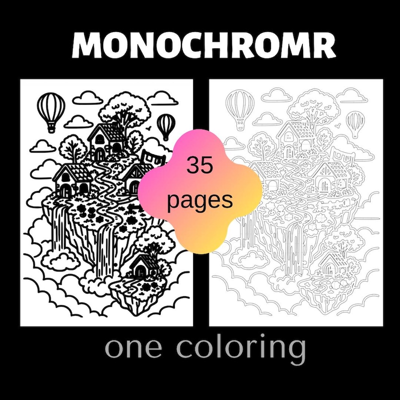 Monochrome Coloring Book, Bold Easy Pages, Animals, Cozy Kawaii Scenes ...