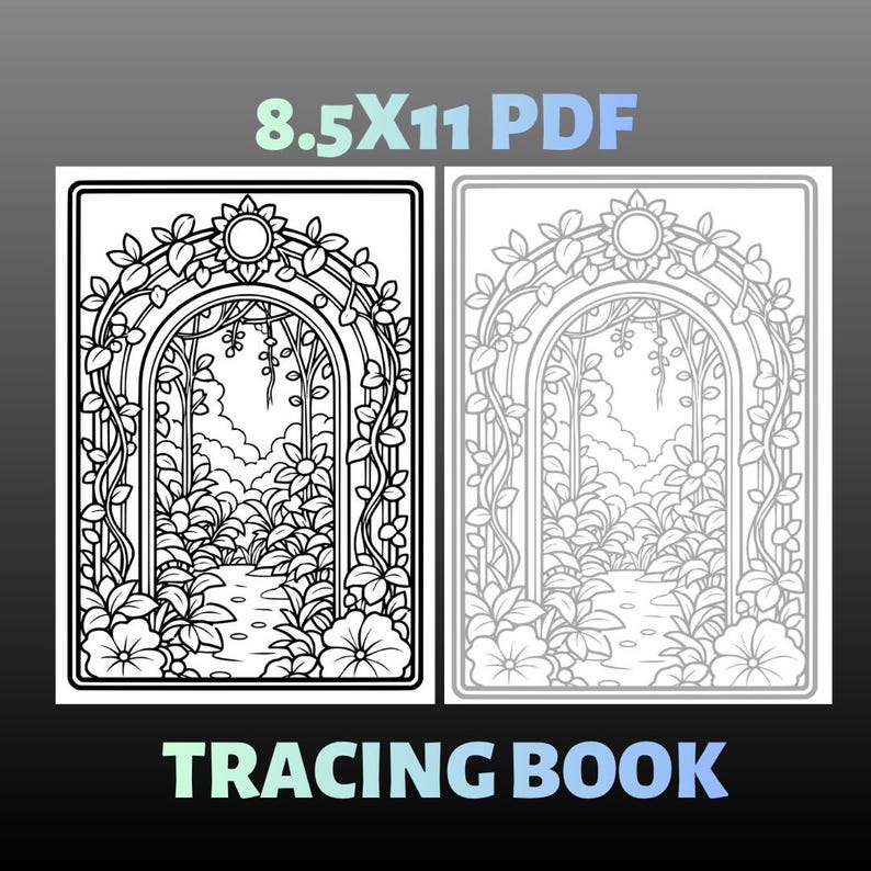 Fantasy Tracing Book, Floral Arch Line Art, Secret Garden Pages (35 ...