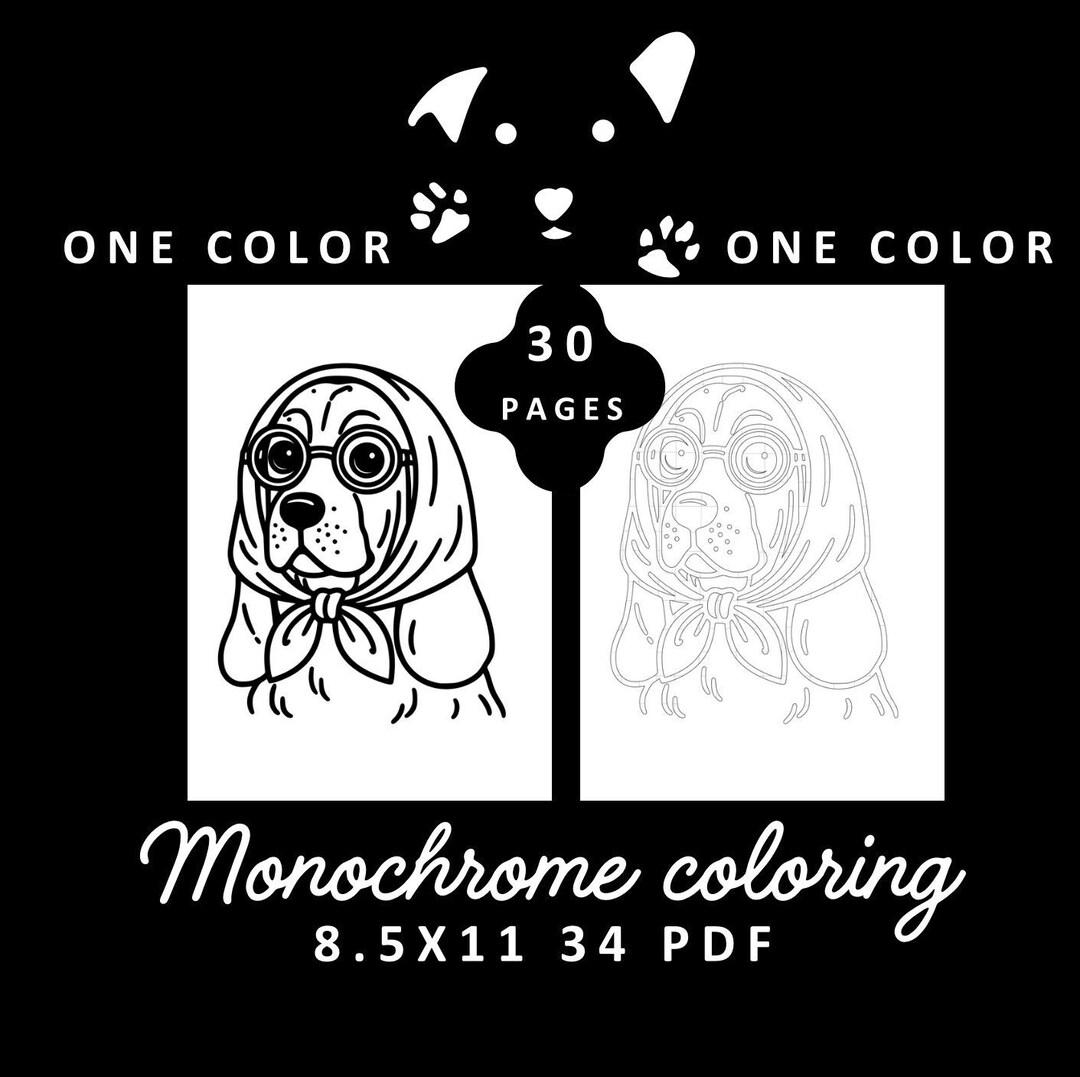 Dog Coloring Book | 30 Monochrome Line Art Pages (PDF 8.5x11) Stress ...