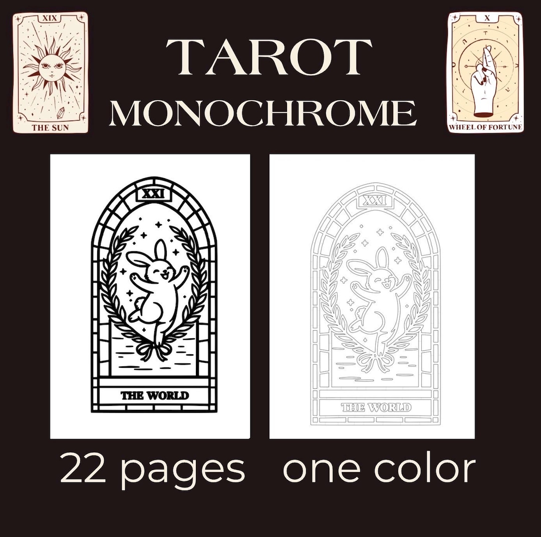 Tarot Coloring Book | 22 Monochrome Line Art Designs (PDF 8.5x11) - Etsy
