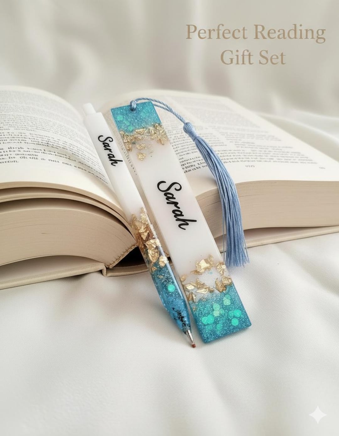 Personalized Reading Gift Set – Resin Bookmark & Pen | Teacher Gift ...