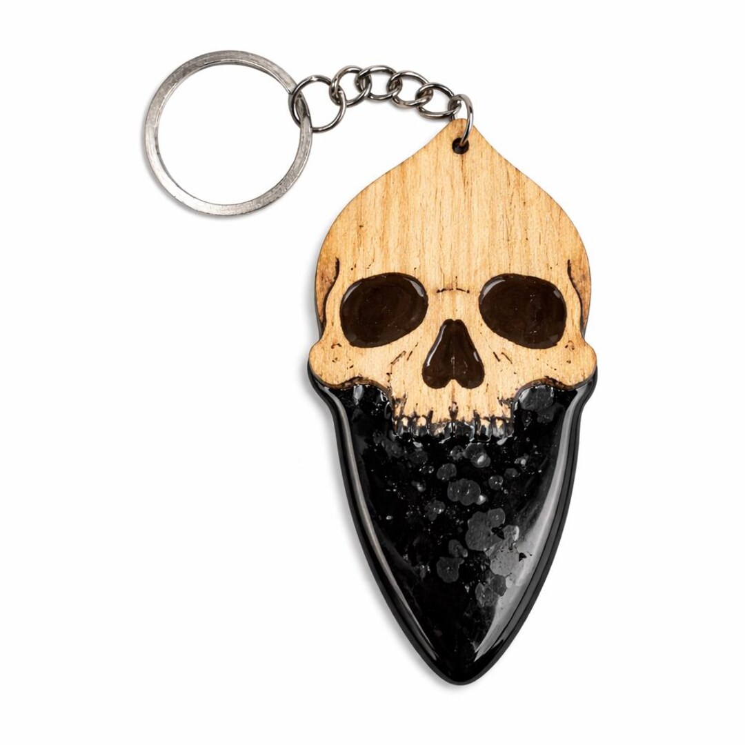 Dark Skull Wood Key Fob With Black Epoxy Finish | Laser Cut Unique ...