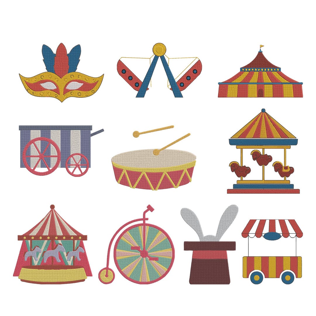 Circus Carnival Embroidery Design, Circus Carnival Element Machine ...