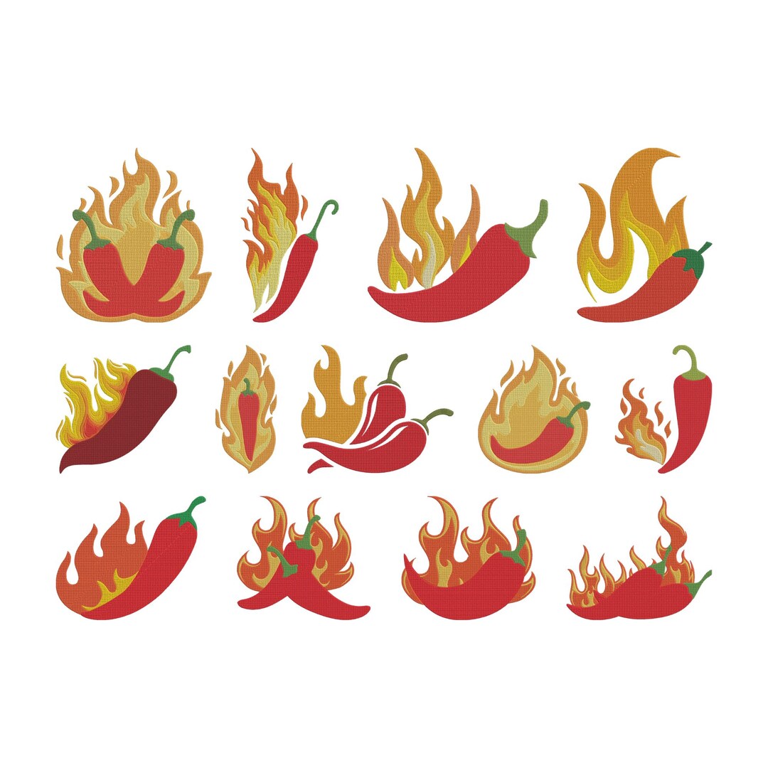 Hot Chili Pepper Embroidery Design, Spicy Flame Pepper Machine ...
