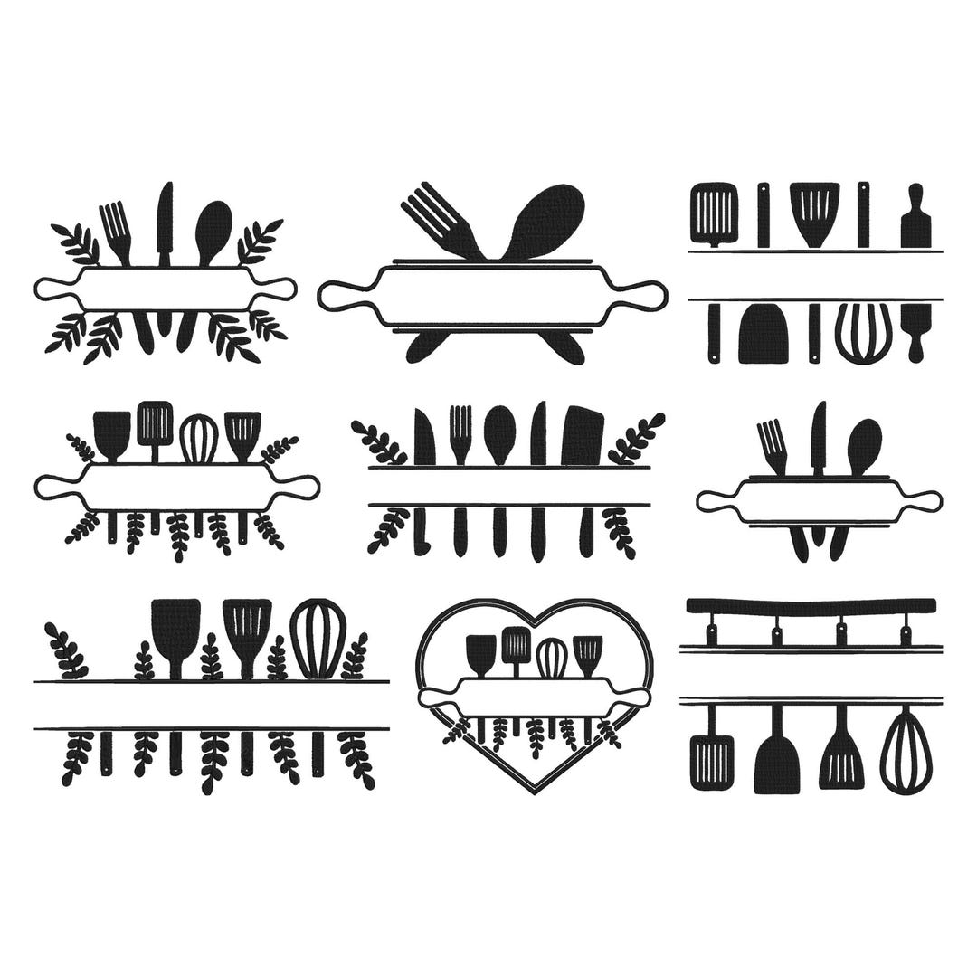 Kitchen Utensils Embroidery Design, Cooking Utensils Monogram Frame ...