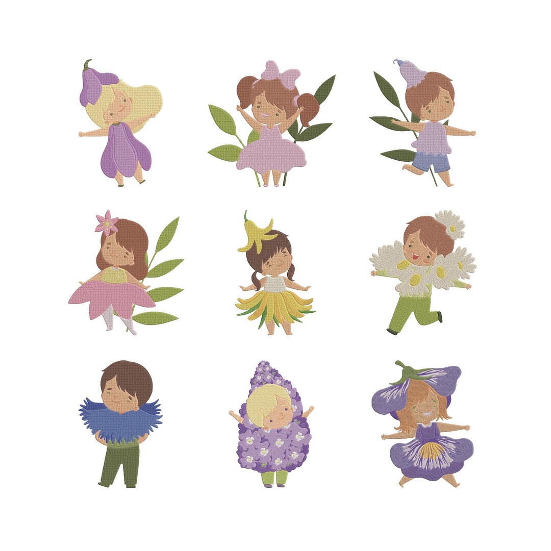 Flower Kids Clipart Embroidery Design, Floral Children Spring Machine ...