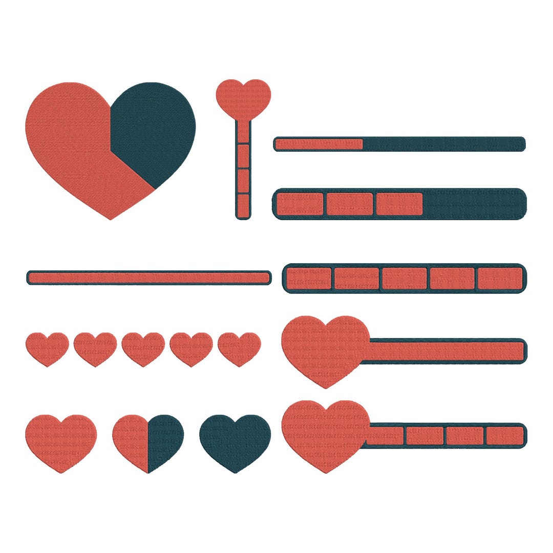 Heart Progress Bar Embroidery Design, Modern Love UI Bars Machine ...