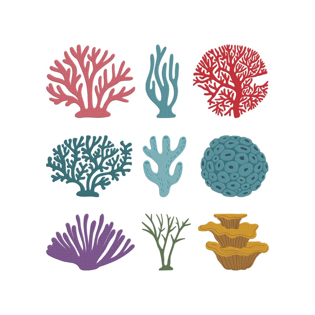 Coral Embroidery Design, Coral Machine Embroidery File, 9 Design, 5 ...