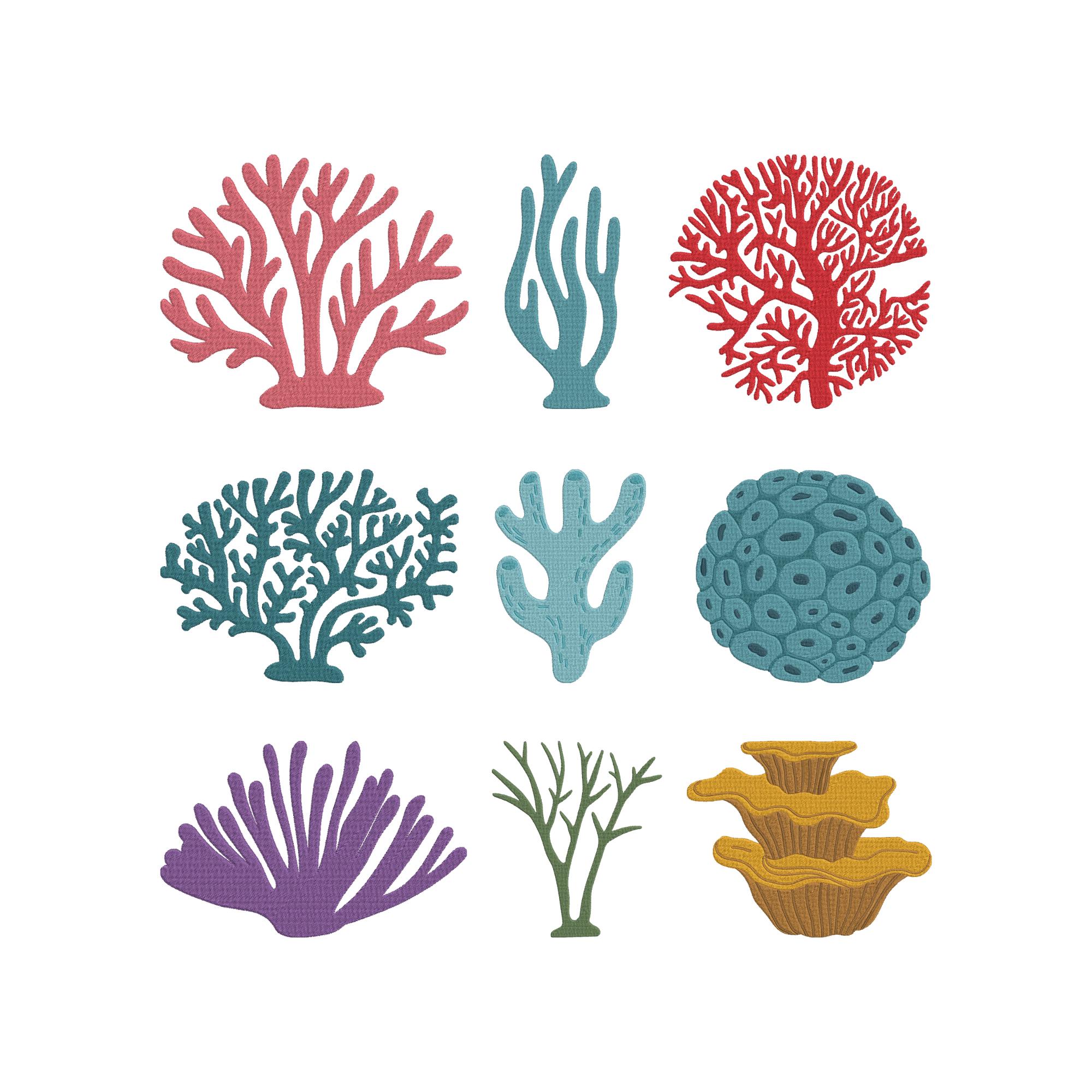 Coral Embroidery Design, Coral Machine Embroidery File, 9 Design, 5 ...