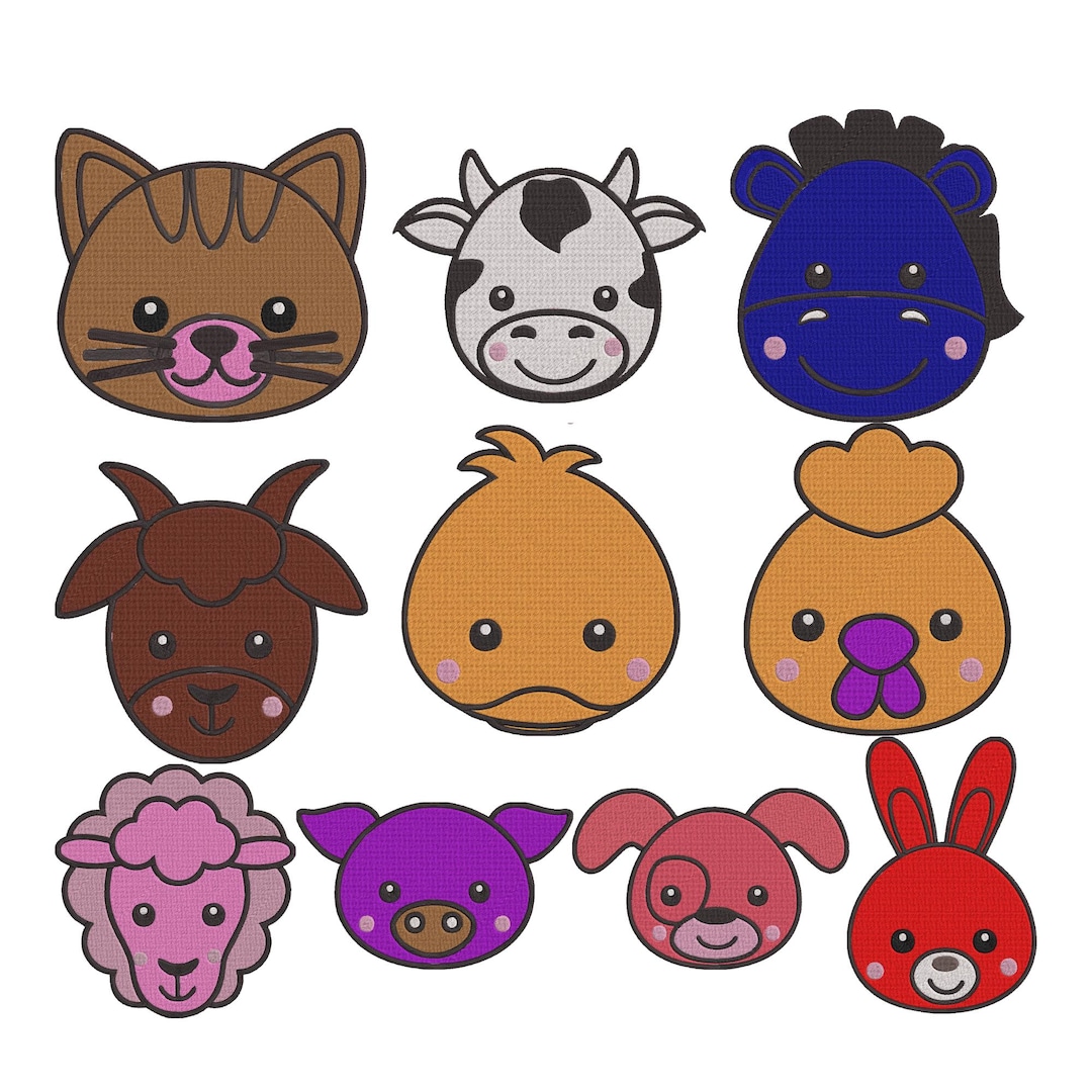 Farm Animal Face Embroidery Design, Animal Face Farm Machine Embroidery ...