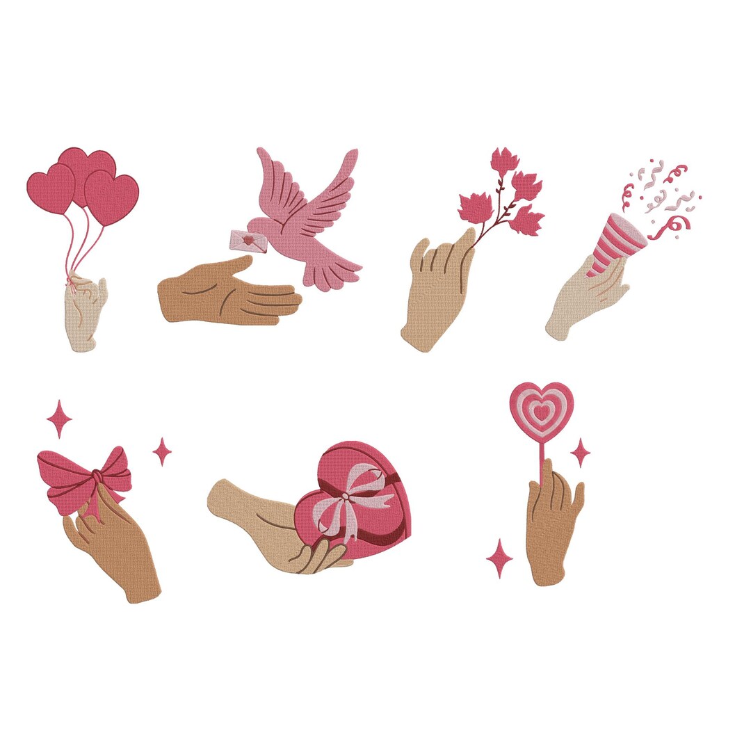 Love Hand Romantic Embroidery Design, Romantic Valentine Gift Hand ...