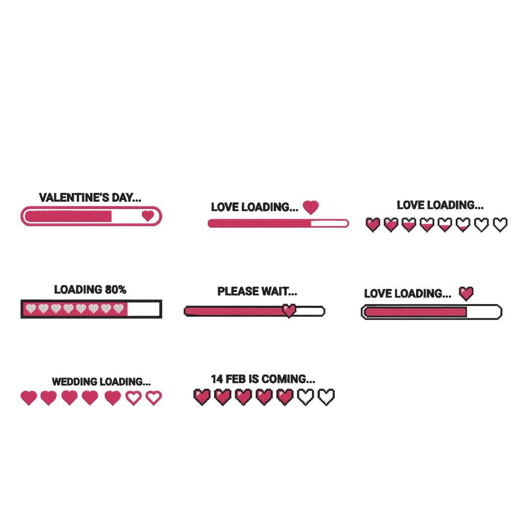 Love Loading Embroidery Design, Valentine Progress Bar Machine ...