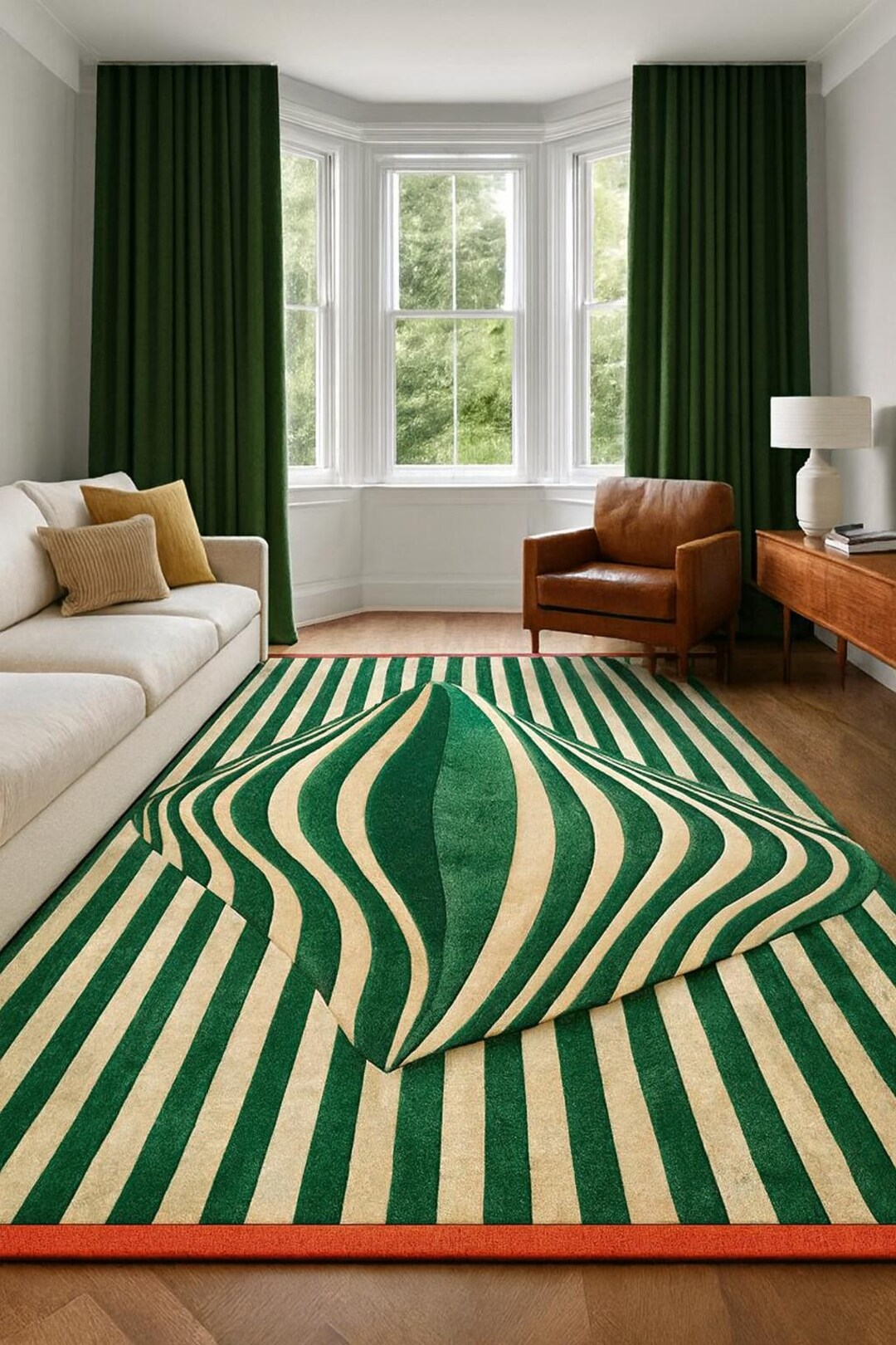 Illusion Bloom Hand-tufted Rug – Green Beige Optical Art Carpet - Etsy