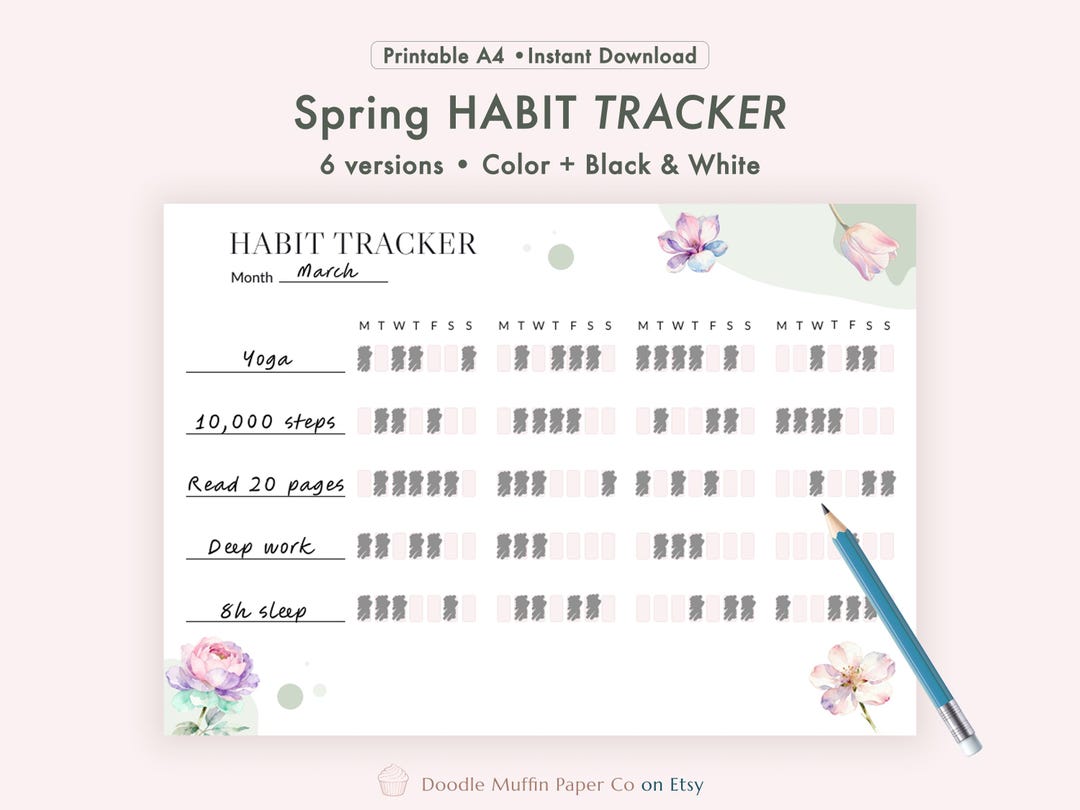 Spring Habit Tracker Printable, A4 Planner (digital Download) - Etsy