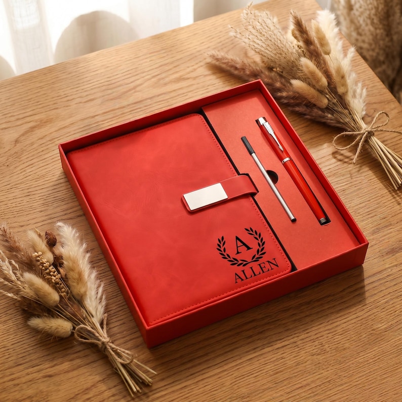 Custom Engraved Notebook With Pen, Leather Notebook Set, Personalized ...