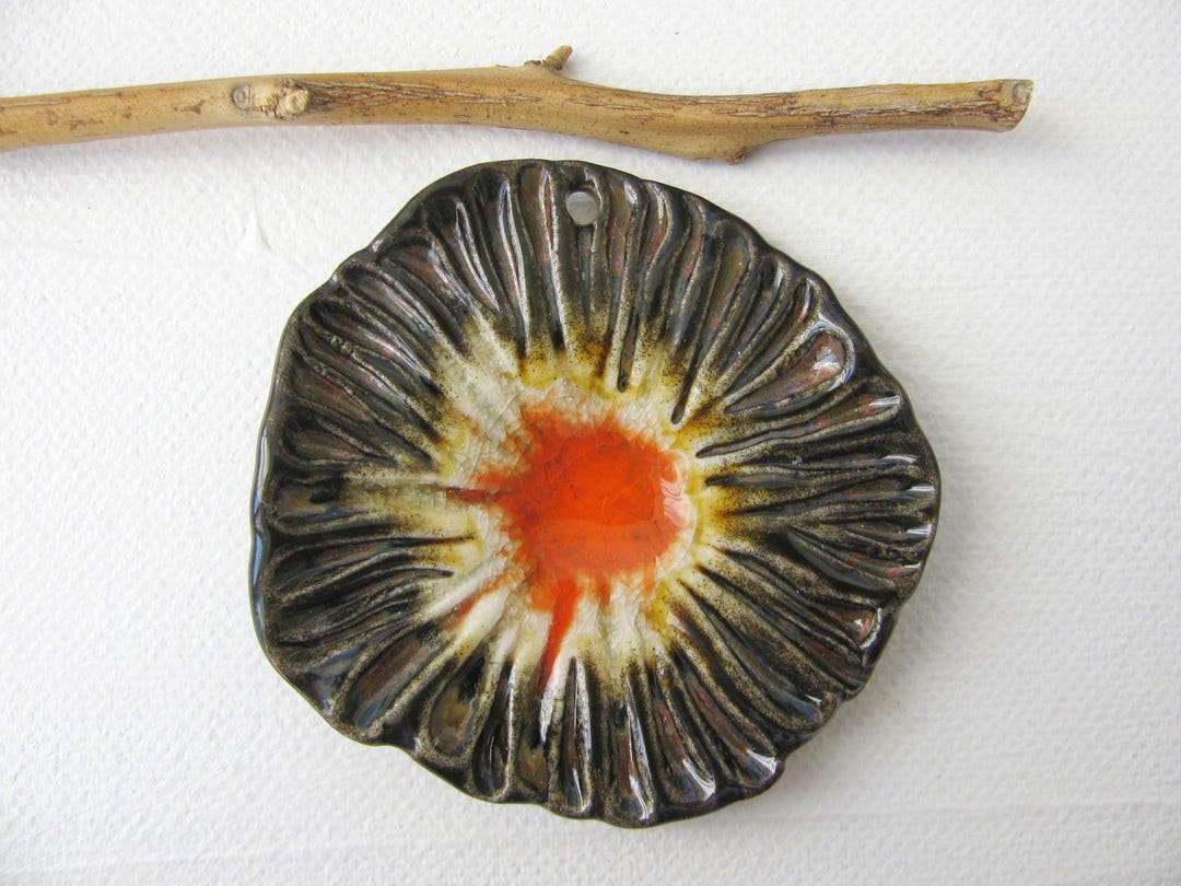 Autumn Sunset Large Pendant Stoneware Clay - for Necklace - Handmade ...