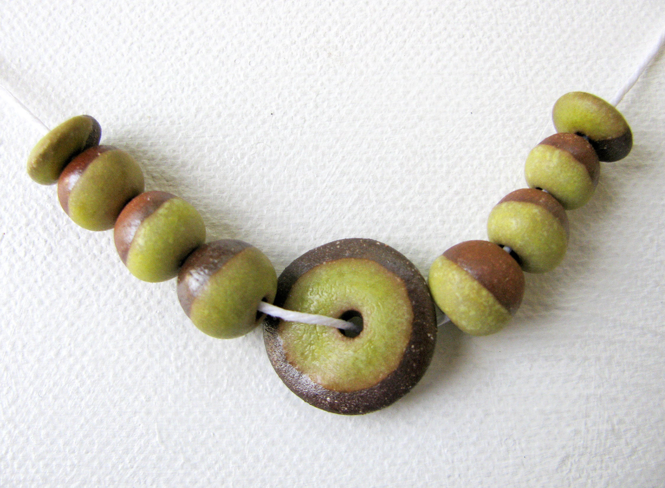 Olive Green Chestnut Brown Beads Stoneware Clay - Handmade Ceramic ...