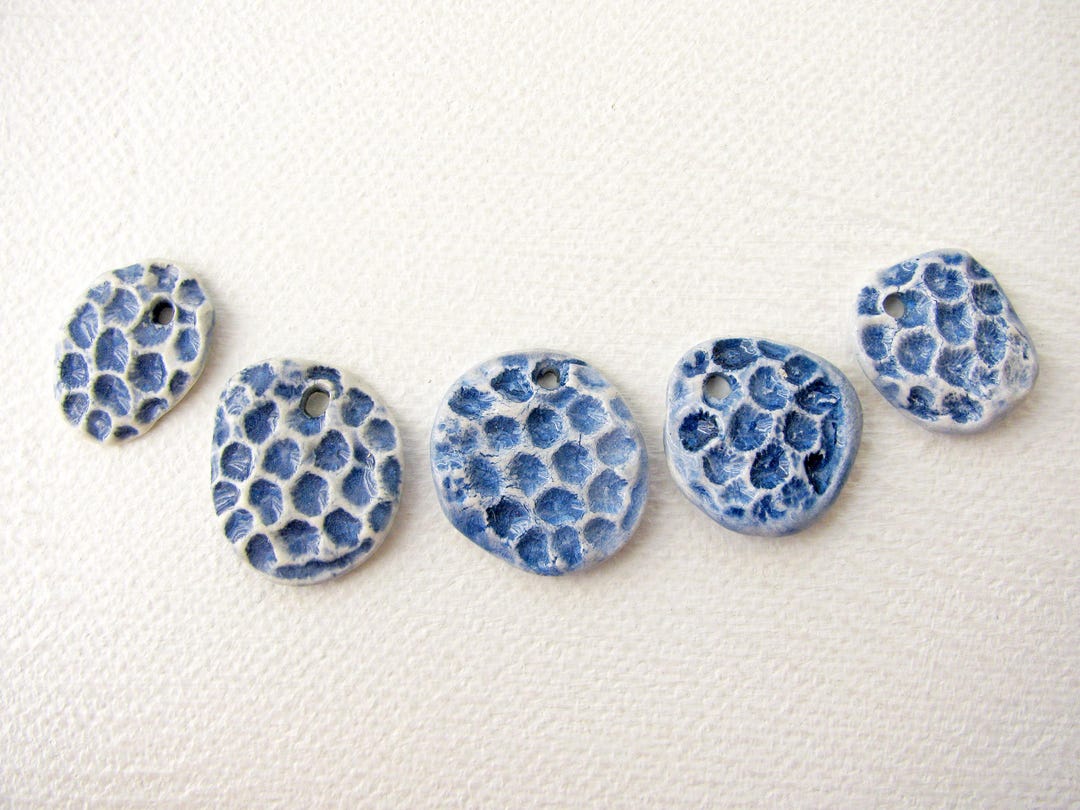 Royal Blue Dotted Charms (5) - Stoneware Clay - for Necklace - for ...
