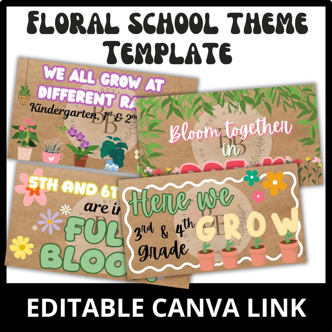 Floral School Theme Editable Canva Banner Template - 4 Template Bundle ...