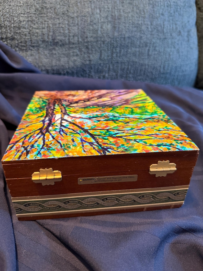 Hand-painted Repurposed Cigar Box Jewelry Storage Box With Tree Design ...