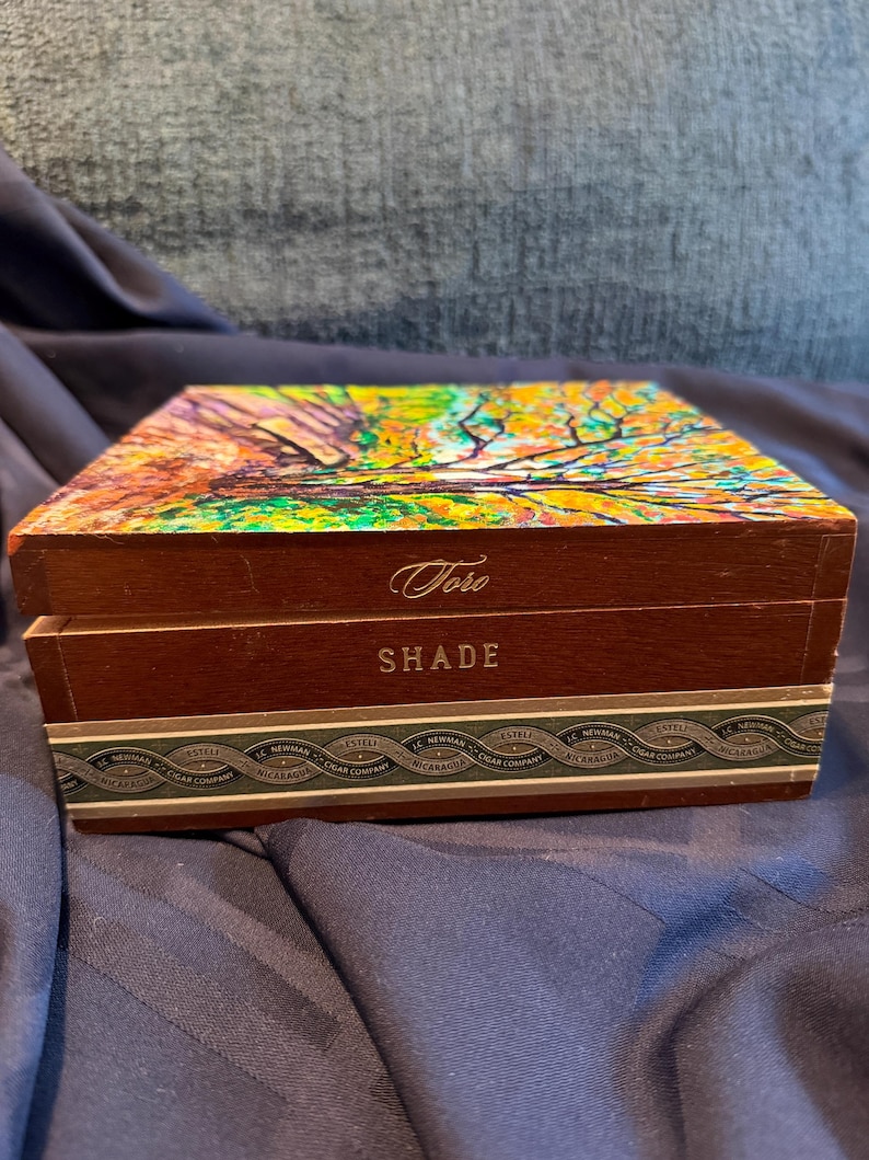 Hand-painted Repurposed Cigar Box Jewelry Storage Box With Tree Design ...