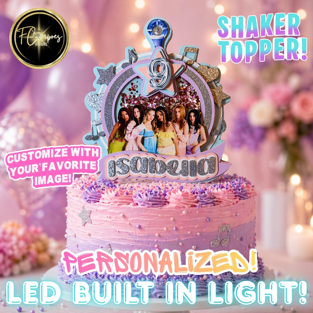 PERSONALIZED Kats Eye Shaker Cake Topper | LED Lights, Custom Image ...