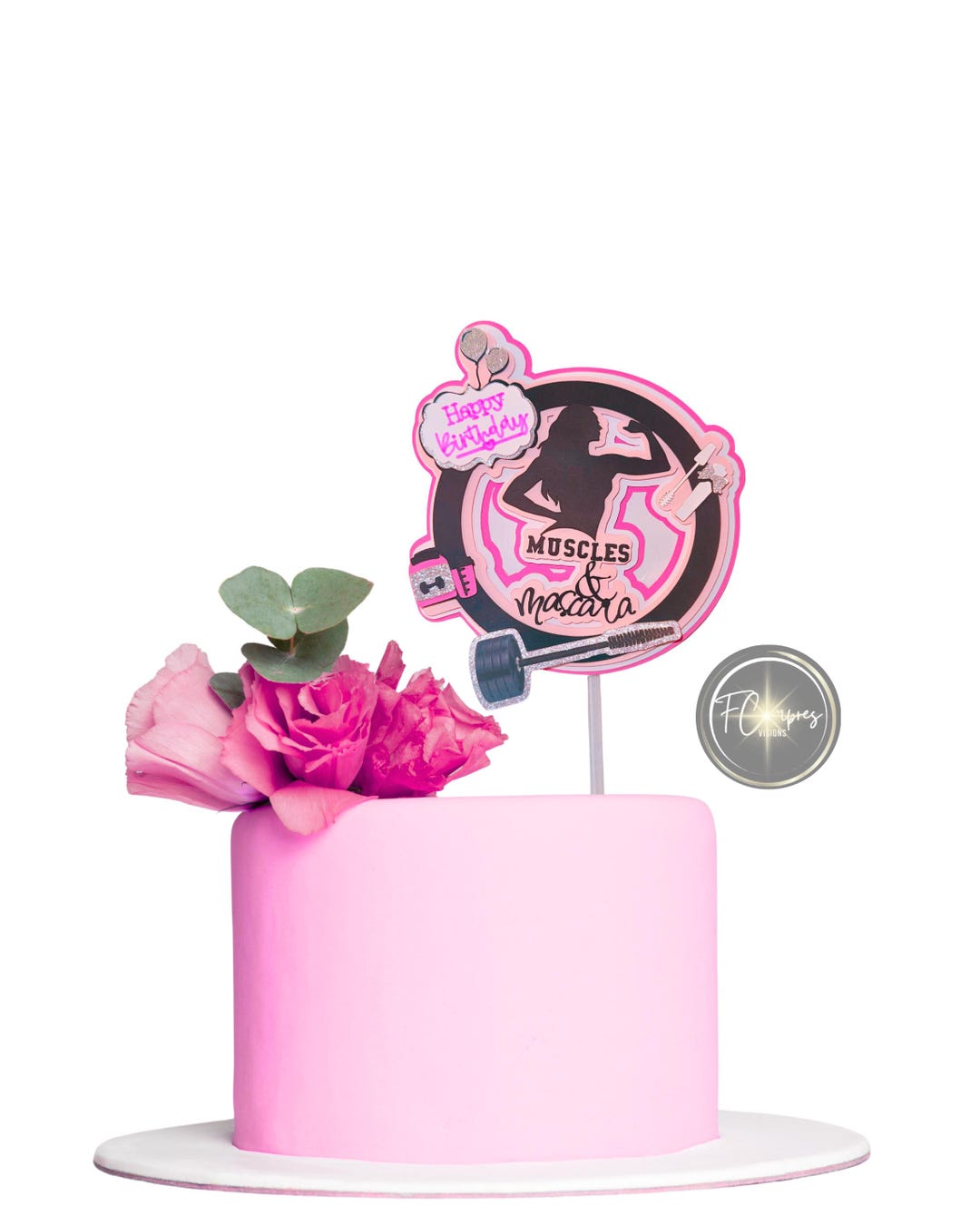 Happy Birthday, Muscles & Mascara, Cake Topper, Barbell, Mascara ...