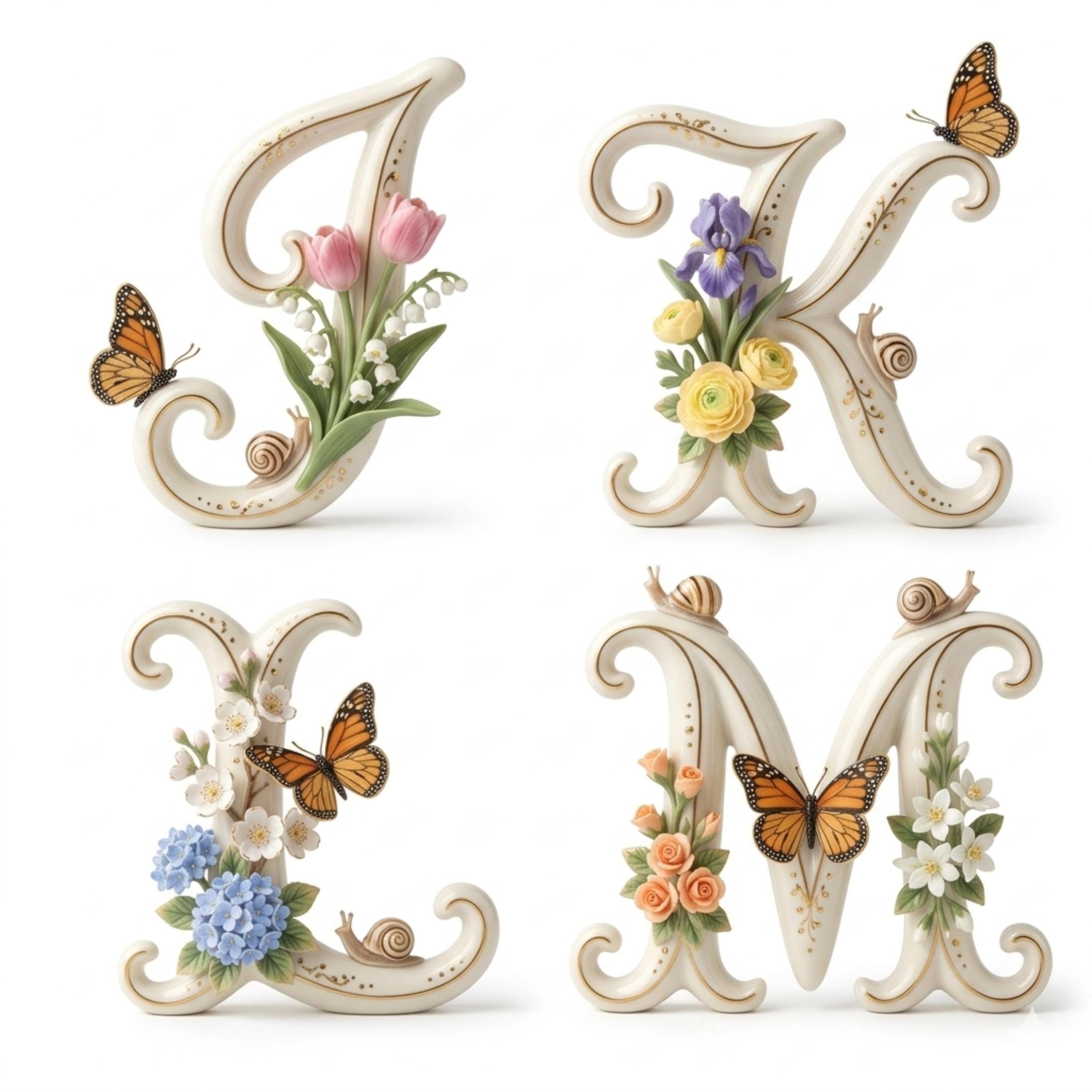 Coquette Alphabet PNG Bundle, Floral Porcelain Letters A-Z 0-9, Elegant ...