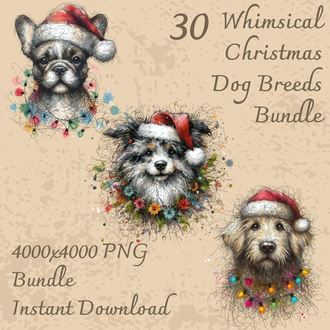 30 Christmas Dog Breeds PNG Bundle | Watercolor Dog Clipart Set ...