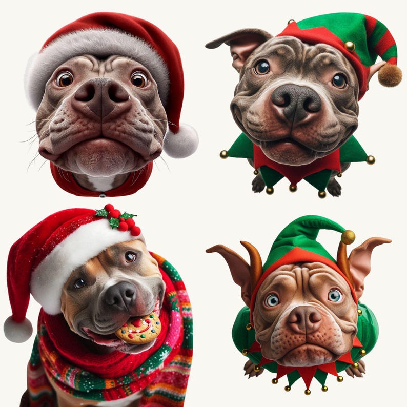 Pit Bull Christmas PNG Bundle | Santa Elf Reindeer Dog Clipart | 25 ...