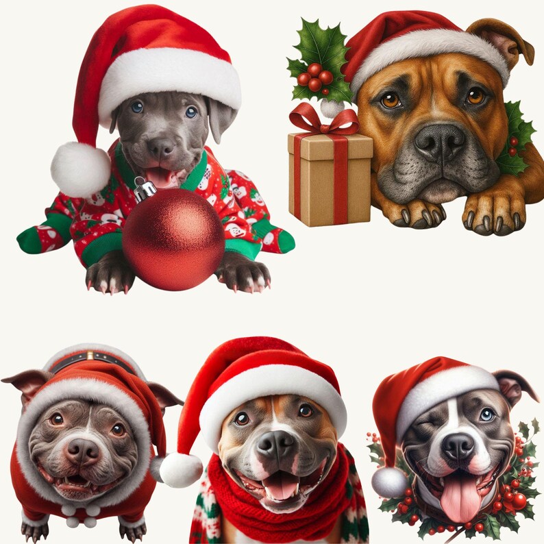 Pit Bull Christmas PNG Bundle | Santa Elf Reindeer Dog Clipart | 25 ...