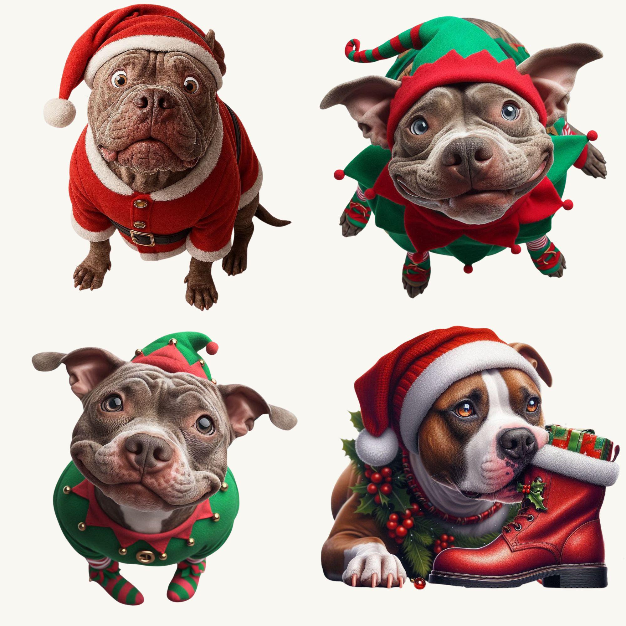 Pit Bull Christmas PNG Bundle | Santa Elf Reindeer Dog Clipart | 25 ...