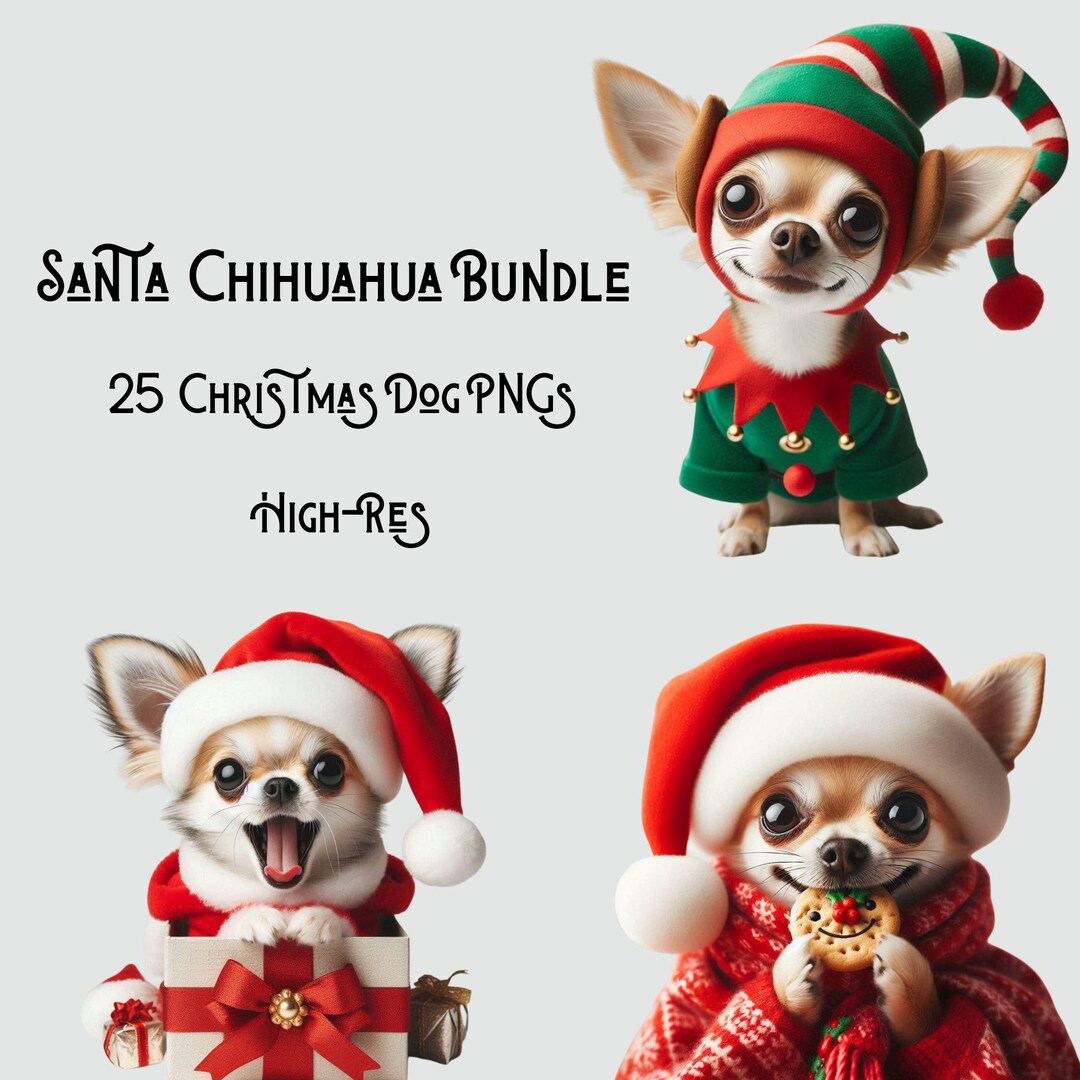 Chihuahua Christmas PNG Bundle | Santa Elf Reindeer Dog Clipart | 25 ...