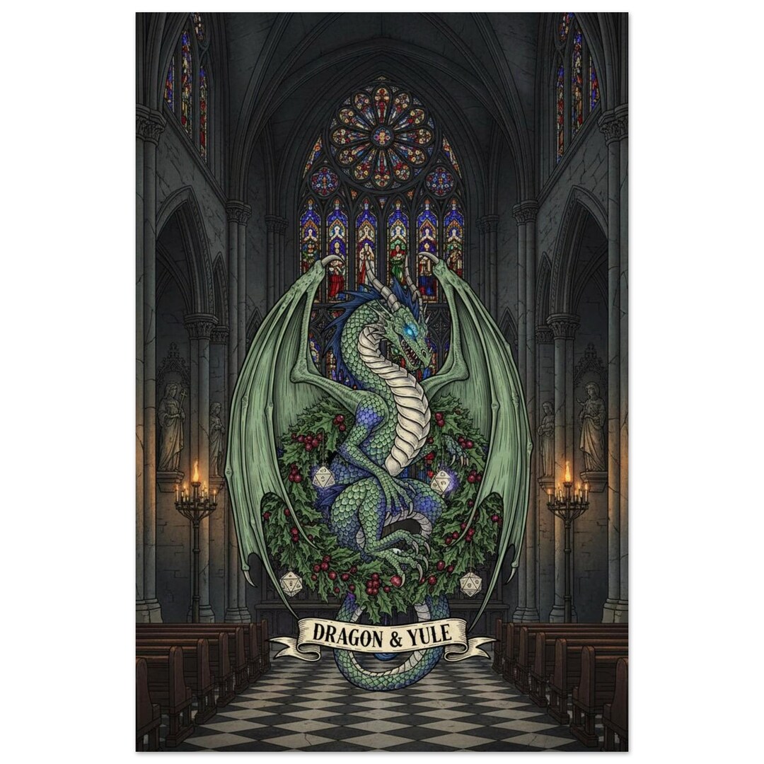 Dragon & Wreath Wood Print | Gaming Wall Art | Castlecore Gamer Decor ...