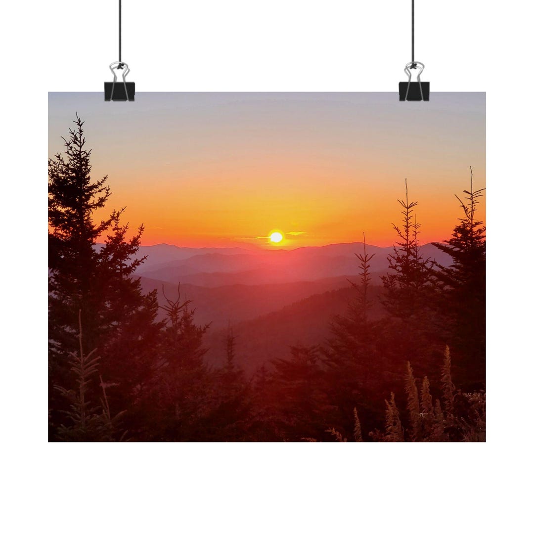 Mountain Sunset Matte Horizontal Poster, Clingmans Dome Wall Art Print ...