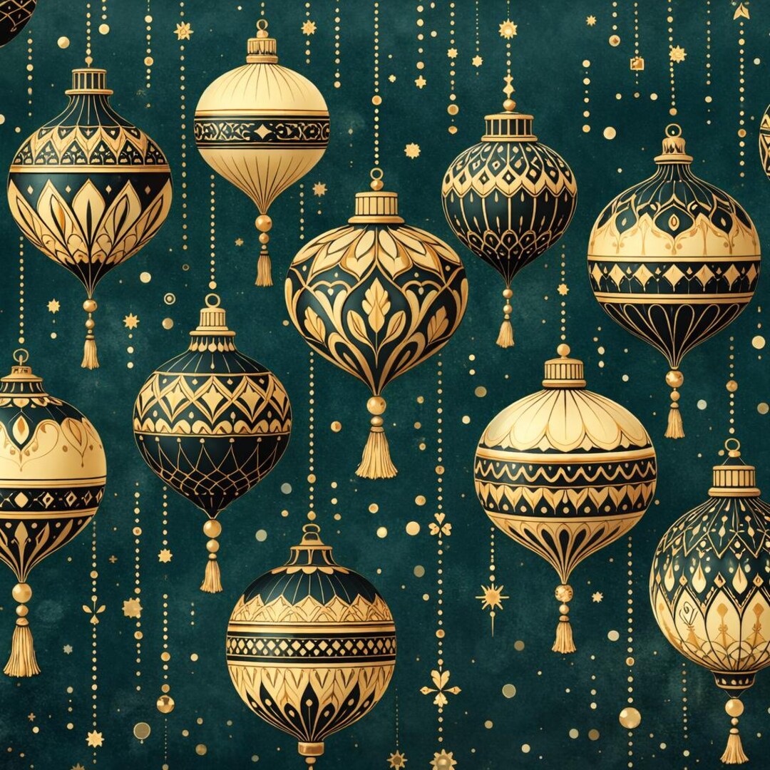 Elegant Gold Ornament Wallpaper, Vintage Hanging Baubles on Teal,peel ...