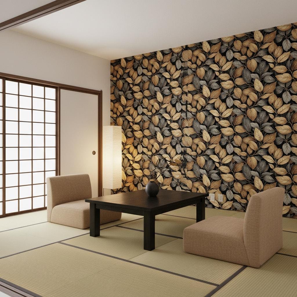 Gold Leaf Wallpaper | Elegant Botanical Wall Art, Black Background ...